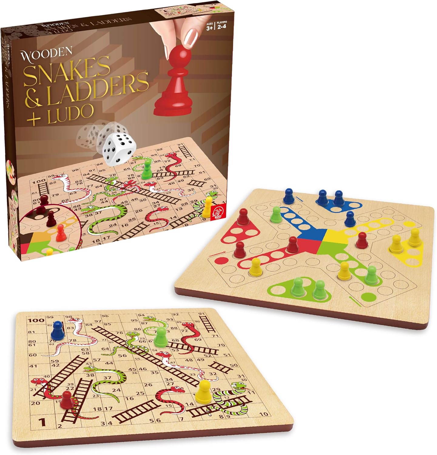 Wooden Snakes & Ladders and Ludo 2-in-1 Board Game - Inthink Kids